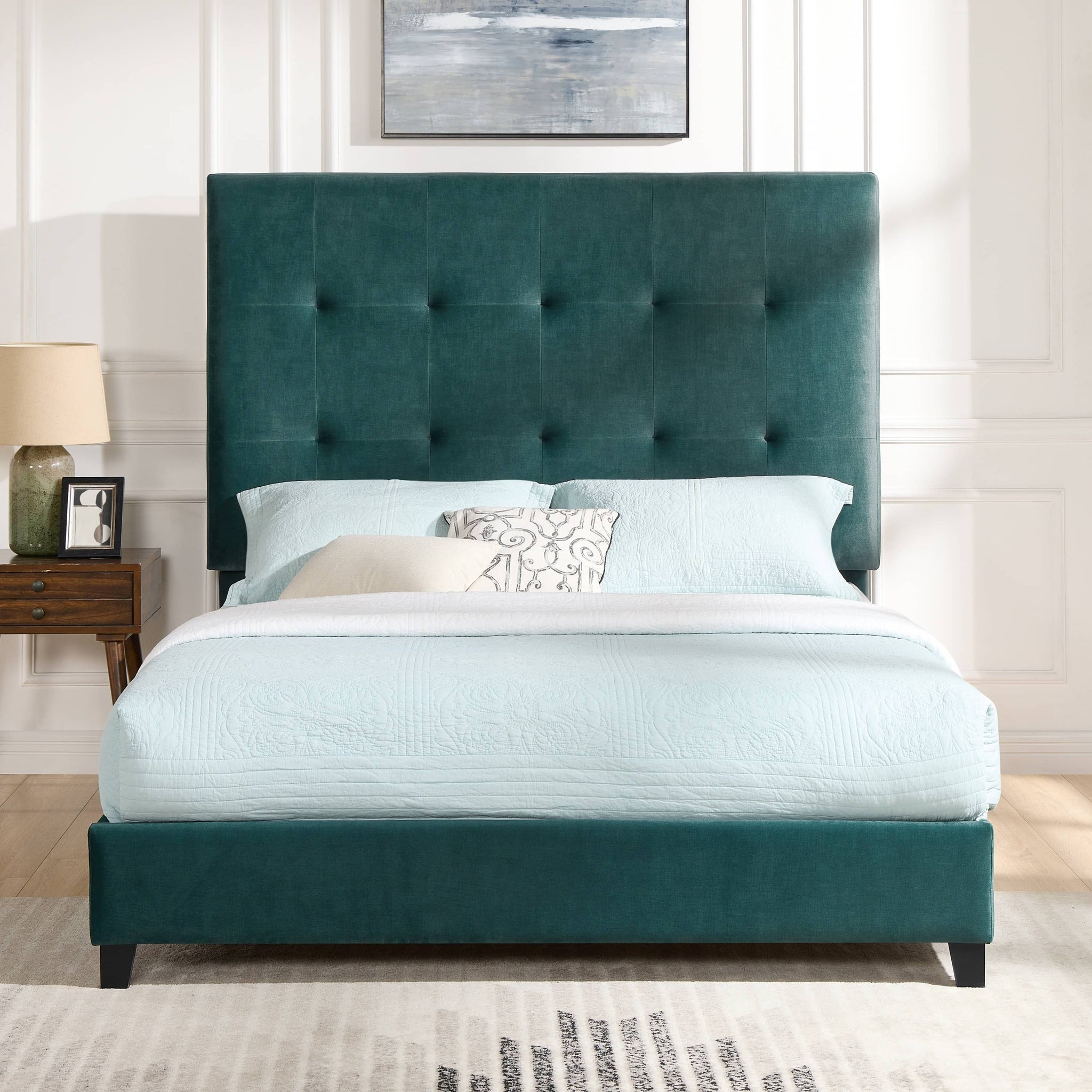 Green upholstered platform bed store